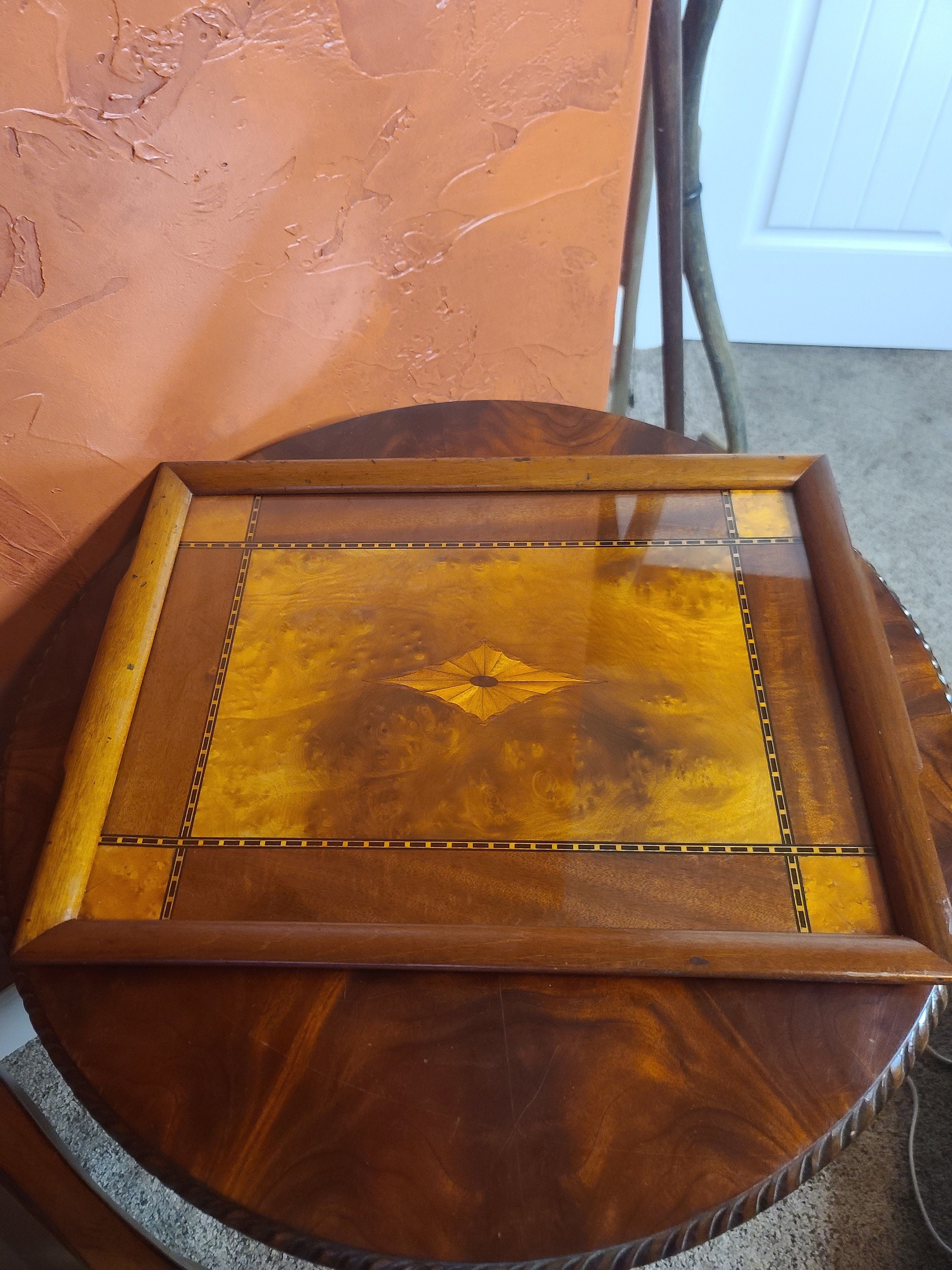 Large, Absolutely Stunning Midcentury Burled Walnut, Inlaid Exotic ...