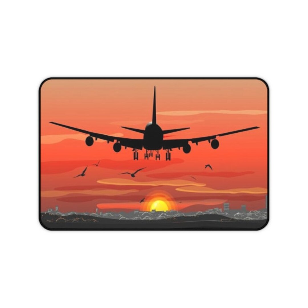Sunset Airplane Landing Desk Mat Red Sunset Desk Pad Modern Desk Mat ...