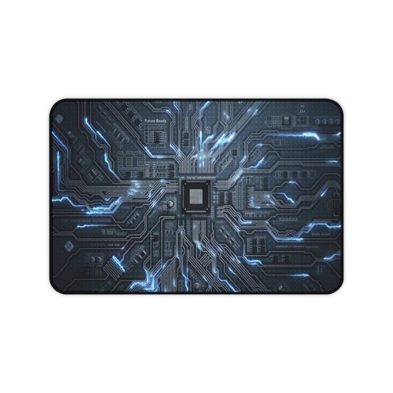 Cpu Circuit Board Technology Desk Mat Blue Lights Motherboard - Etsy