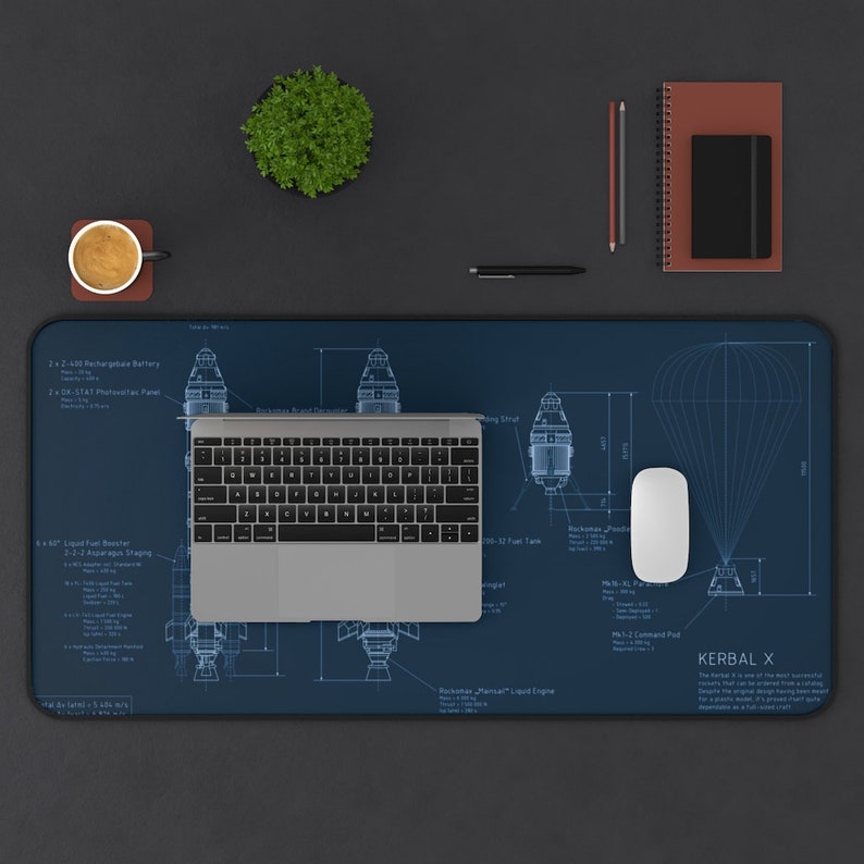 Rocket Drawing Desk Mat Cute Space Desk Pad Modern Desk Mat Space Desk ...