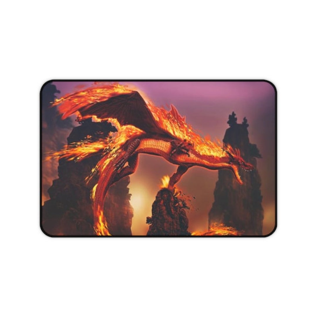 Red Dragon Desk Mat Fire Dragon Illustration Desk Pad Modern Desk Mat ...