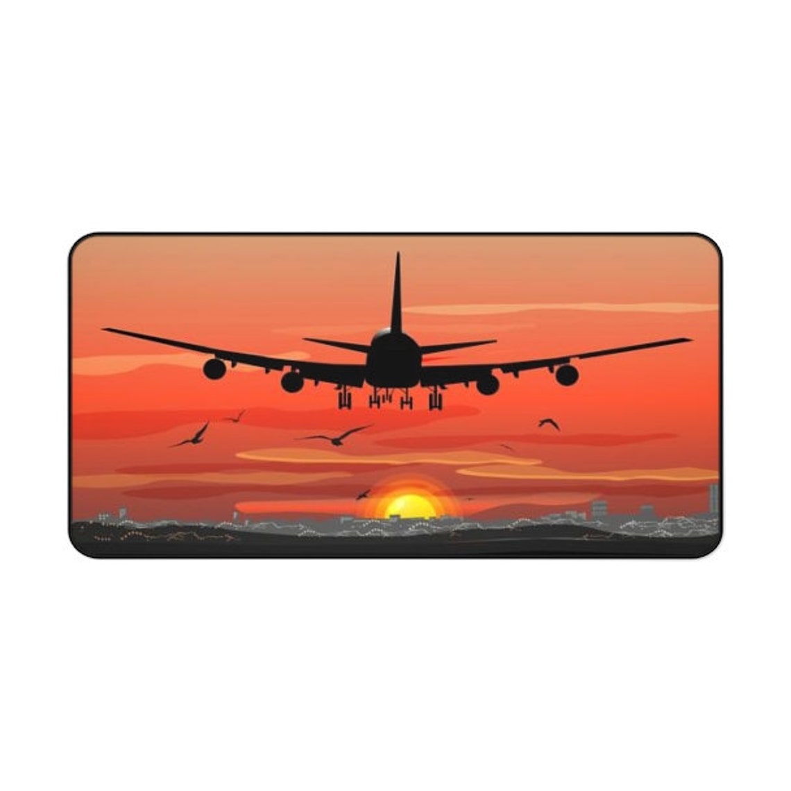 Sunset Airplane Landing Desk Mat Red Sunset Desk Pad Modern Desk Mat ...