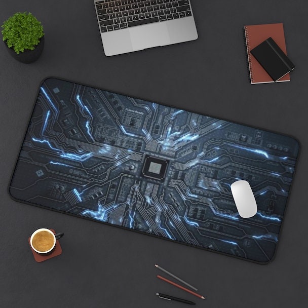 Cpu Circuit Board Technology Desk Mat Blue Lights Motherboard Desk Pad ...