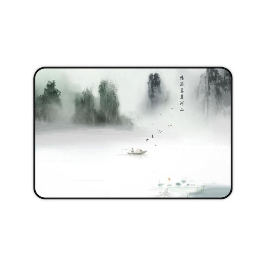 Flying Mountains Desk Mat Pond Fishing Tale Desk Pad Modern Desk Mat ...