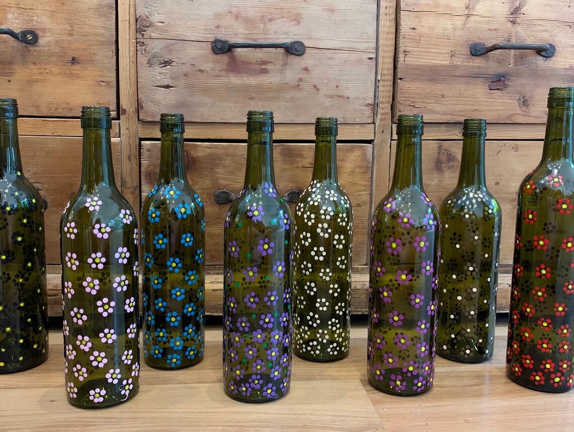Wine Bottles - Single Colour Flowers - Etsy