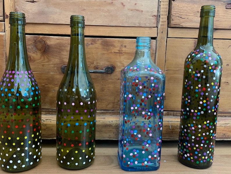 Wine Bottles - Rainbow Dots - Etsy