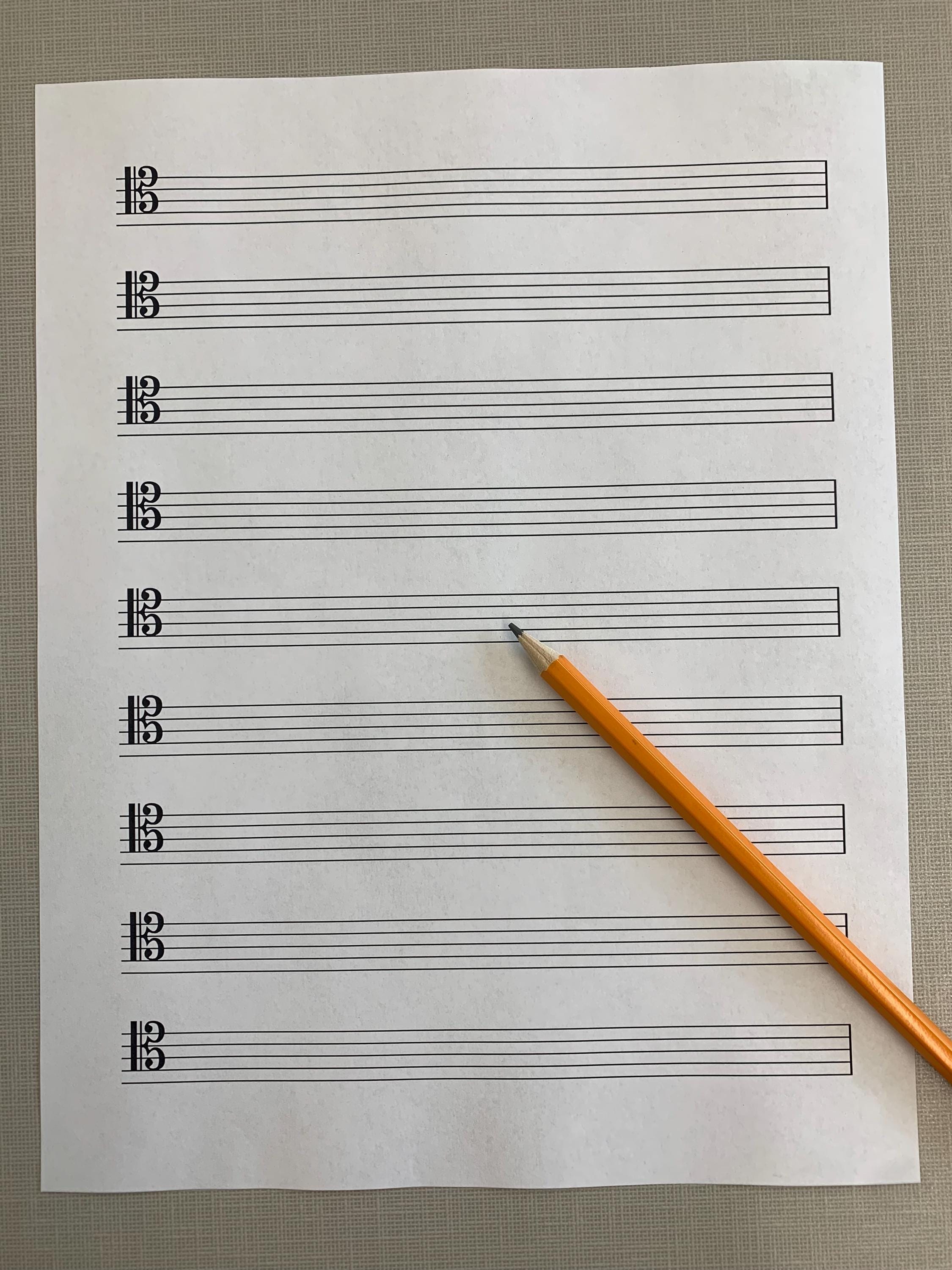 Printable Blank Sheet Music PDF - 9 Staff Lines - Tenor Format for ...