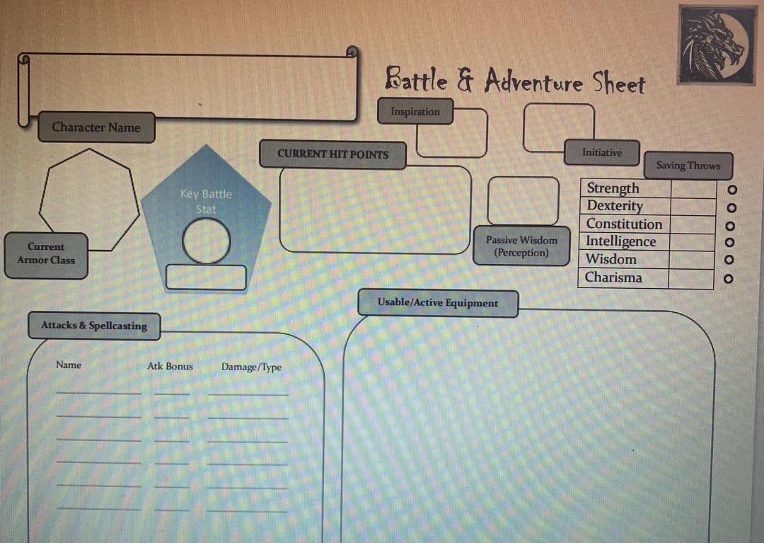 Printable RPG Black Character Sheets Customizable D&D Character ...