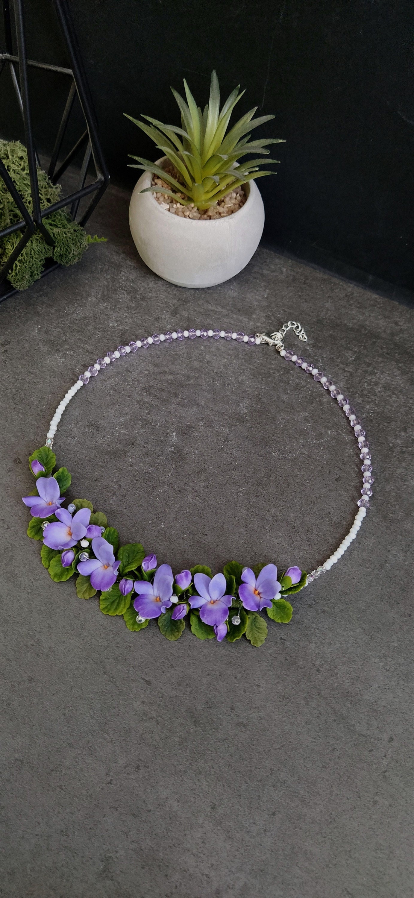 Violet Necklace, Purple Necklace, Viola Jewelry, Polymer Clay Jewelry ...