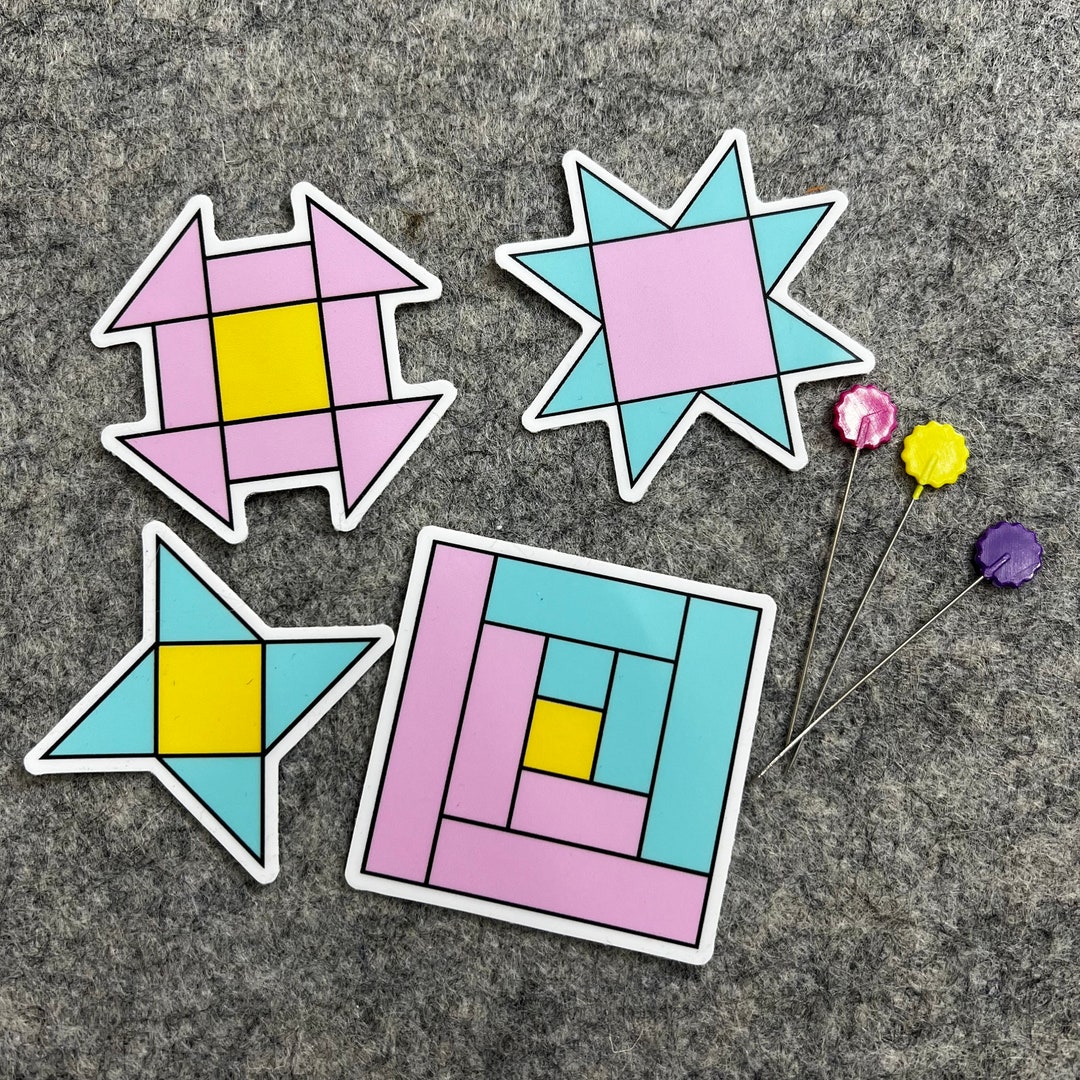 Mini Quilt Block Stickers - Set of 4 Includes Log Cabin, Churn Dash ...