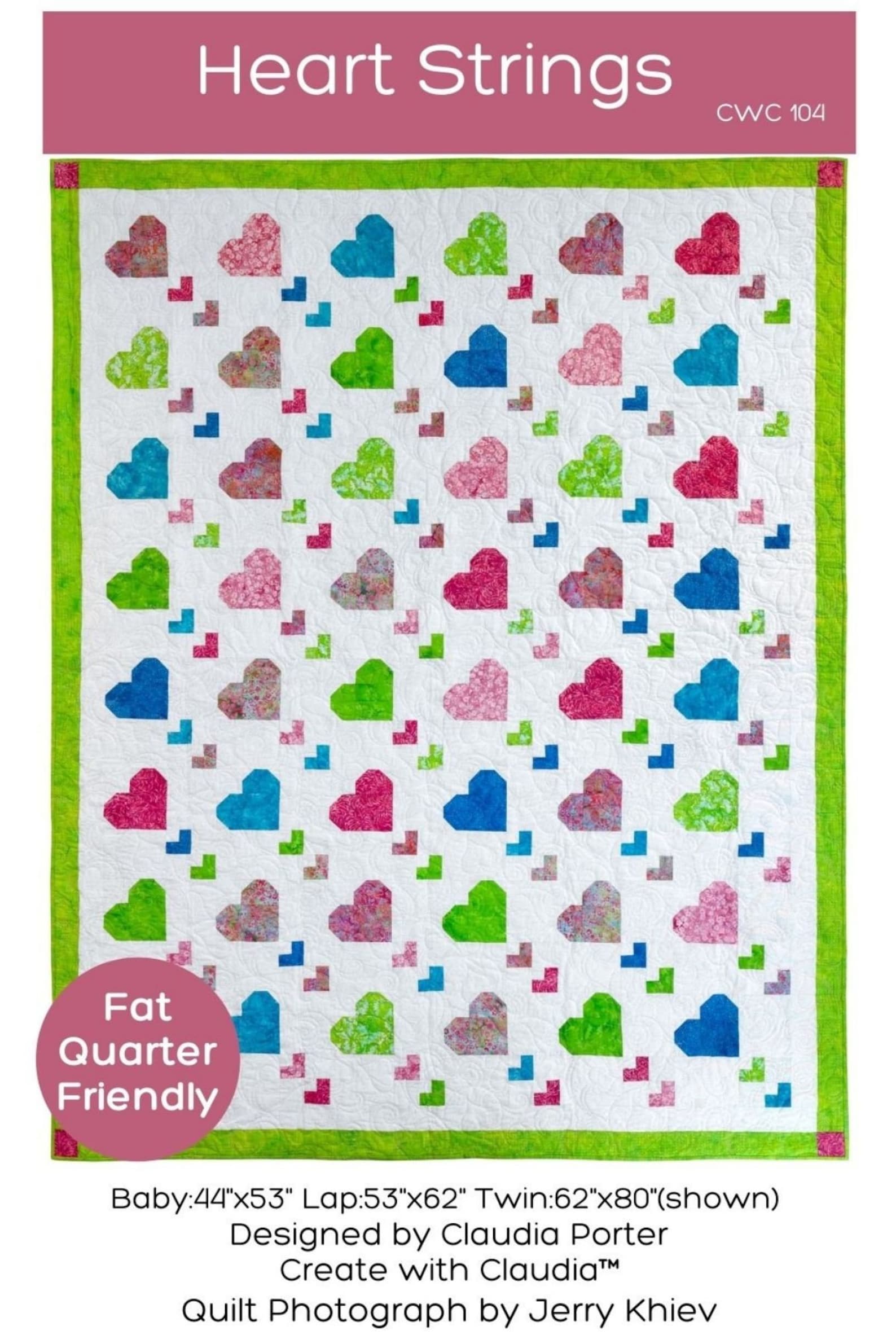 Heart Strings Quilt Pattern - DIGITAL Version - PDF - 3 Sizes - Confident Beginner - Fat Quarter ...