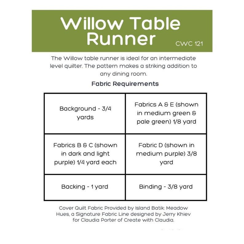 Willow Quilted Table Runner Pattern- PDF/DIGITAL Version - Intermediate ...