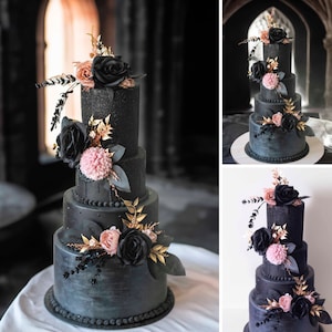 BLACK WEDDING CAKE Topper, Dark Wedding Cake Topper Black and Dusty ...