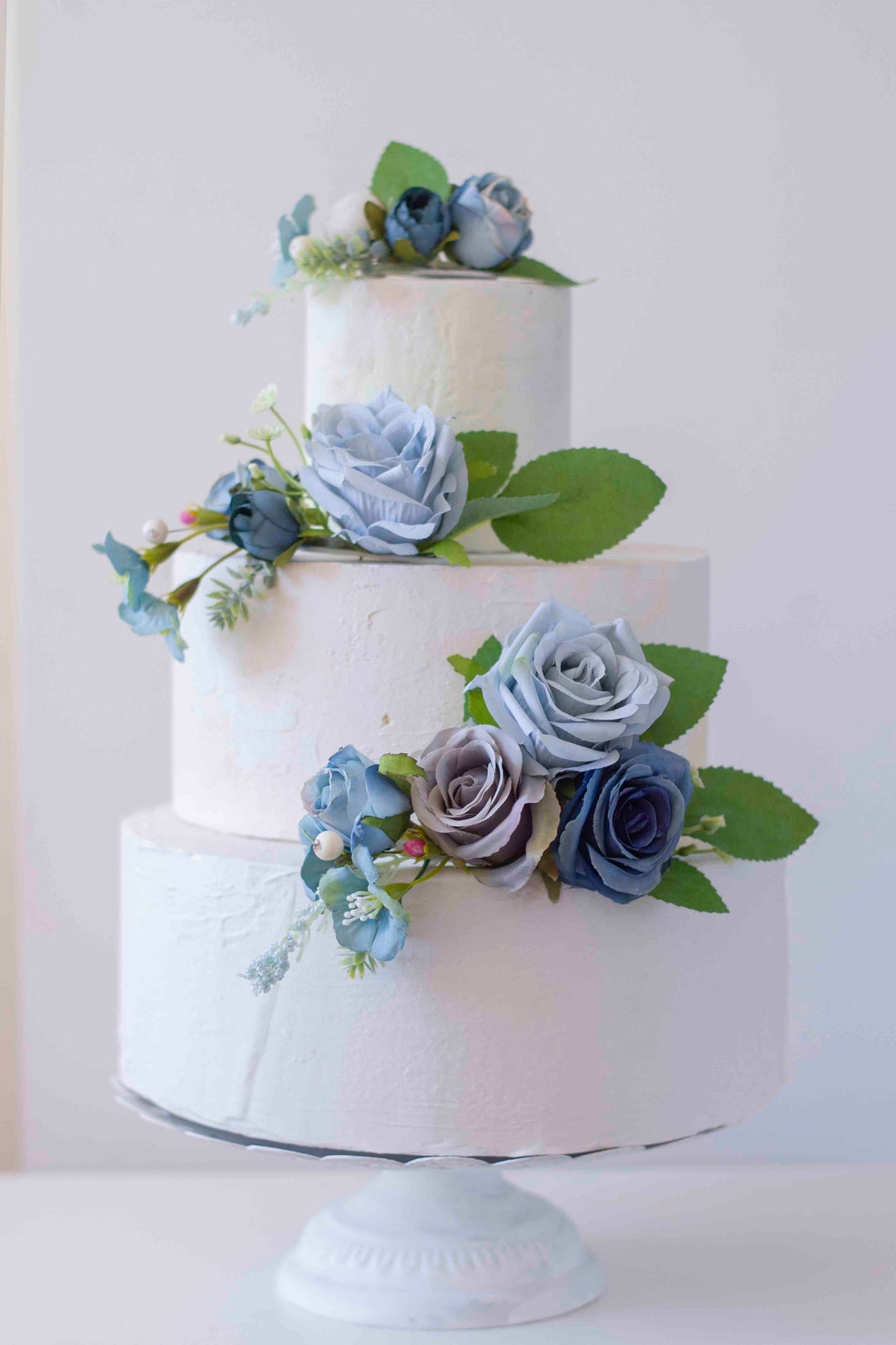 Dusty Blue Flower Cake Topper: Wedding Party Decor, Set of 3 - Etsy
