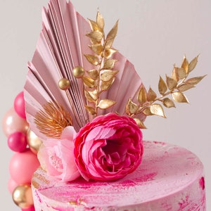 HOT PINK & GOLD Flower Cake Topper, Handmade Wedding Decor, Floral ...