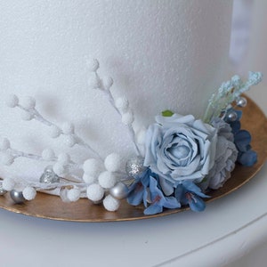 DUSTY BLUE & NAVY Floral Cake Topper | Winter Wedding Decor | 3-piece ...