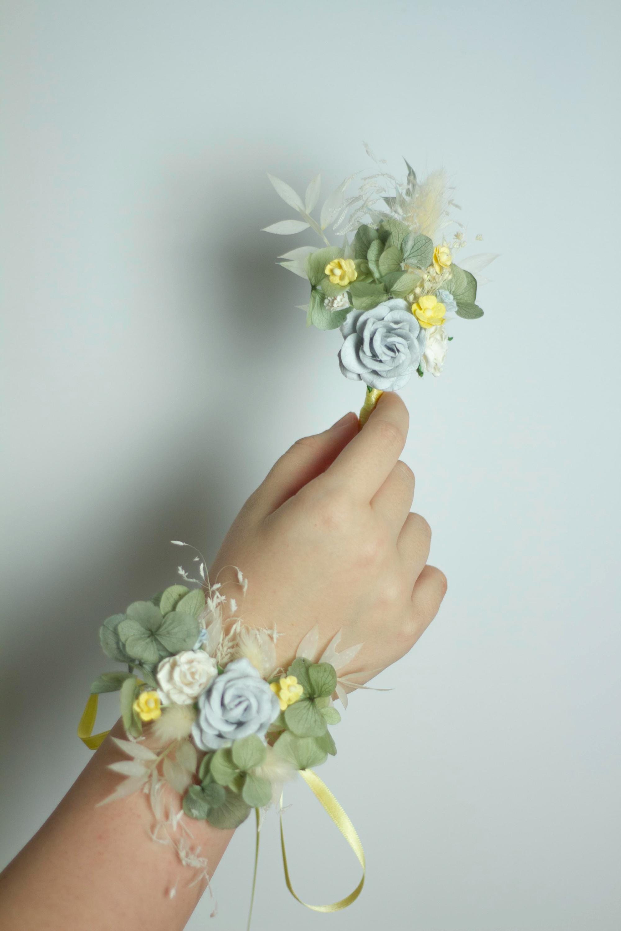 Sophisticated Boutonniere in Baby Blue, Pastel Yellow, Aqua Green, and ...