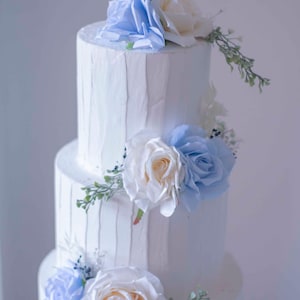 Blue& WHITE FLORAL Cake Topper Set, Elegant Non-edible Flowers for ...