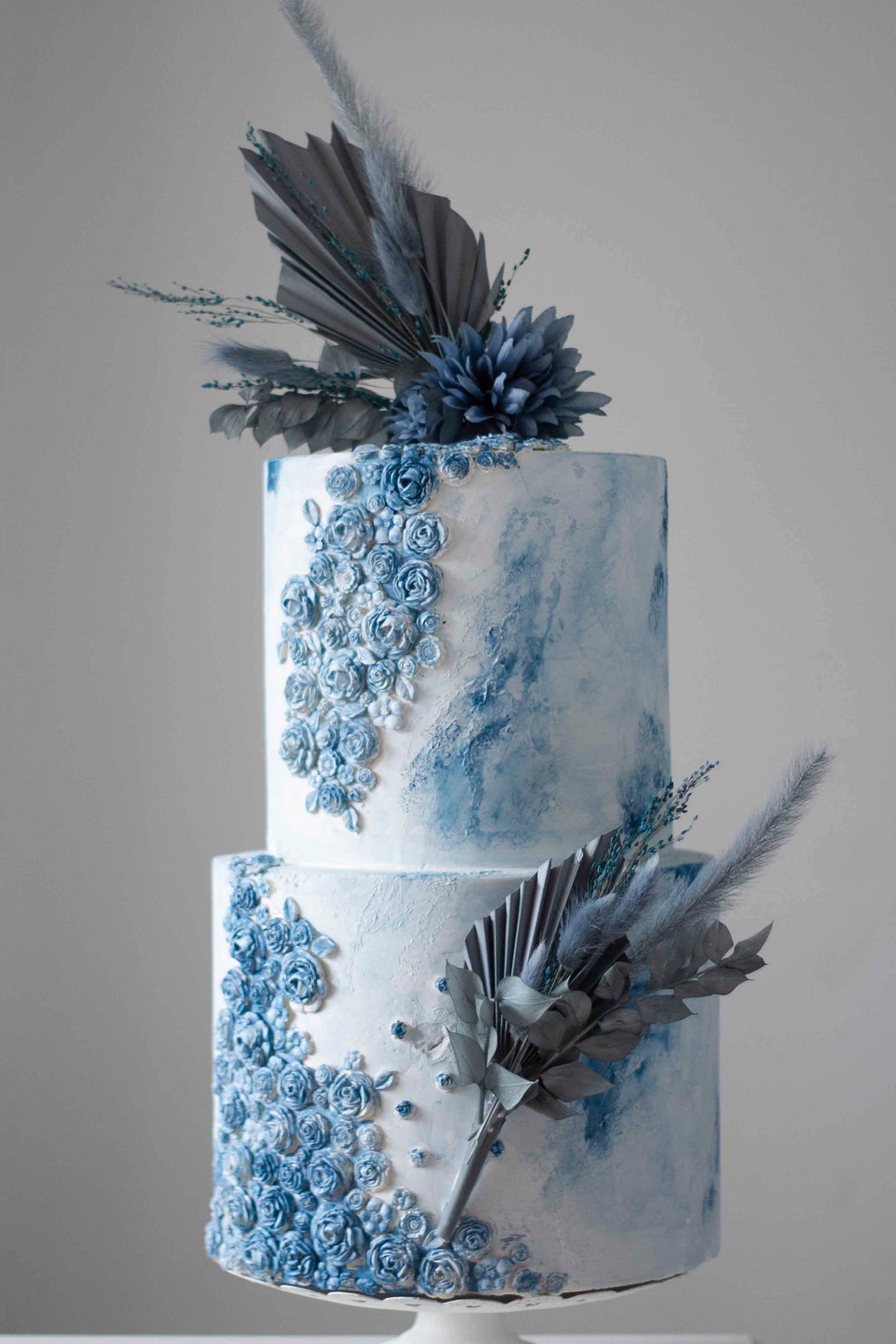 Faux Blue Wedding Cake With Flower Decoration, Faux Wedding Cake, 2 ...