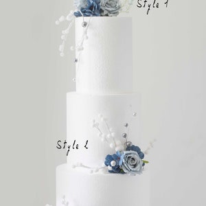 Dusty Blue Floral Wedding Cake Topper: Handmade 3-piece Set - Etsy