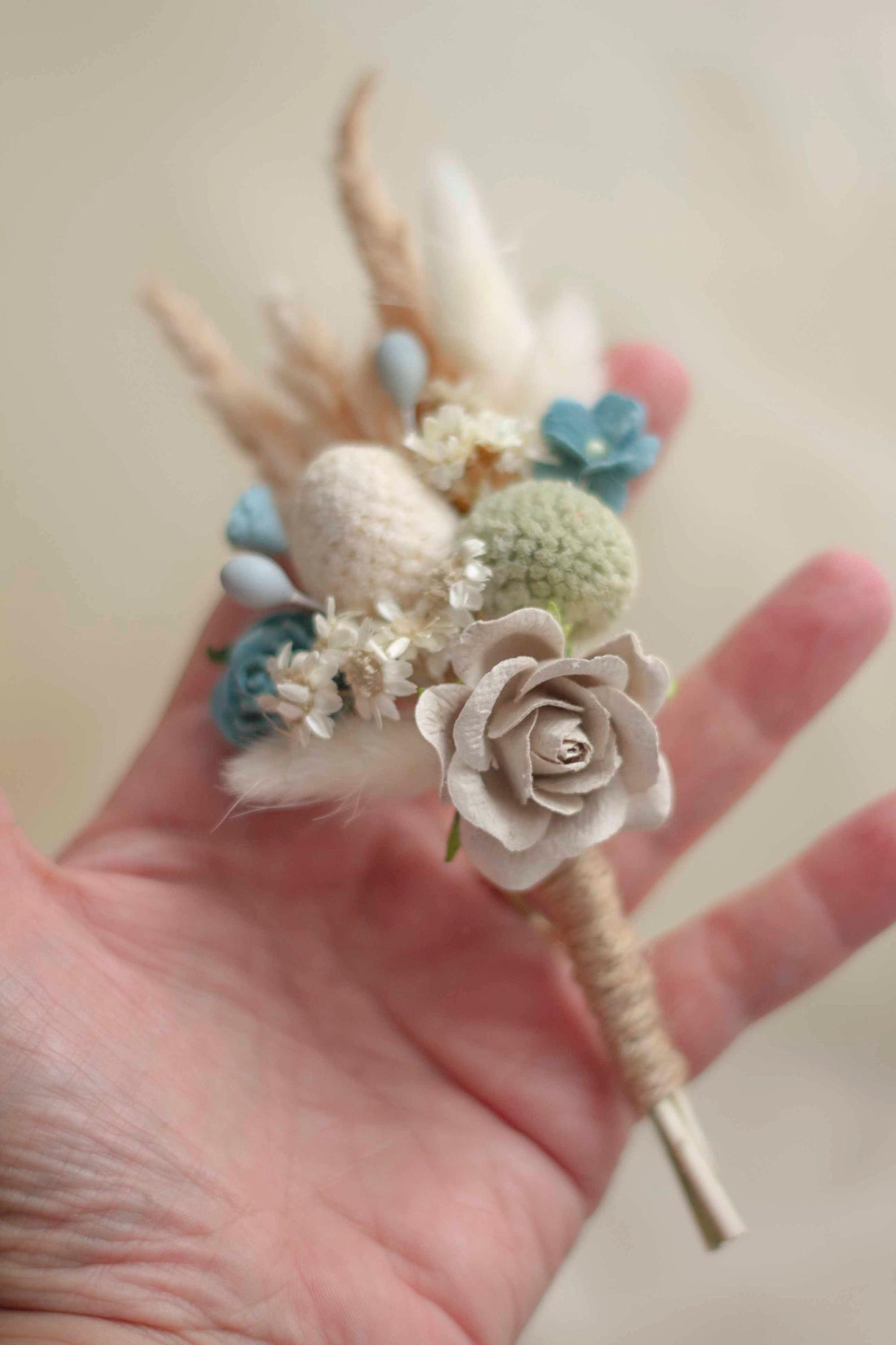 Turquoise Beach-inspired Boutonniere, Boho Floral Pin for Weddings and ...