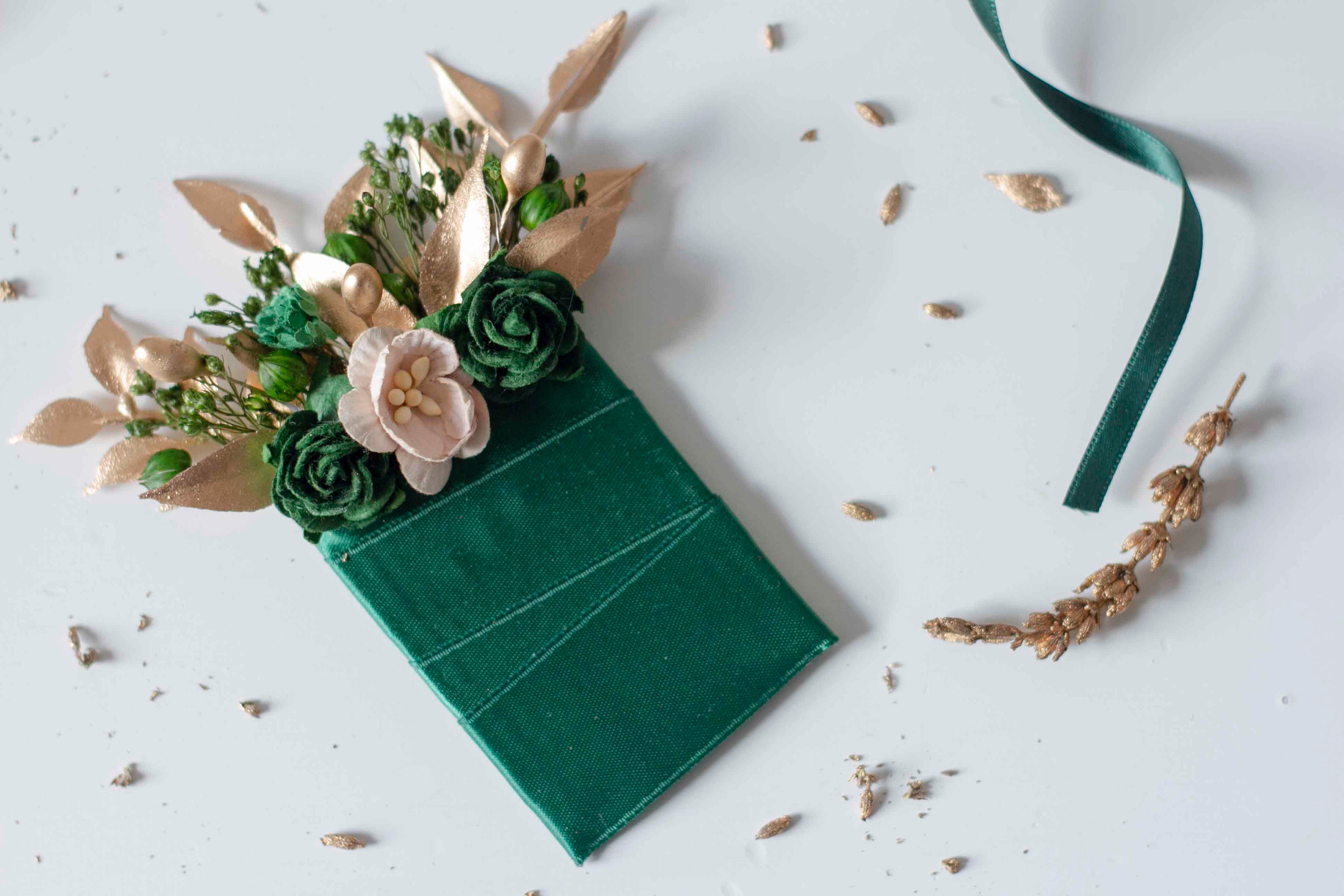 Handmade Emerald Green & Gold Corsage: Wedding Floral Accessory - Etsy