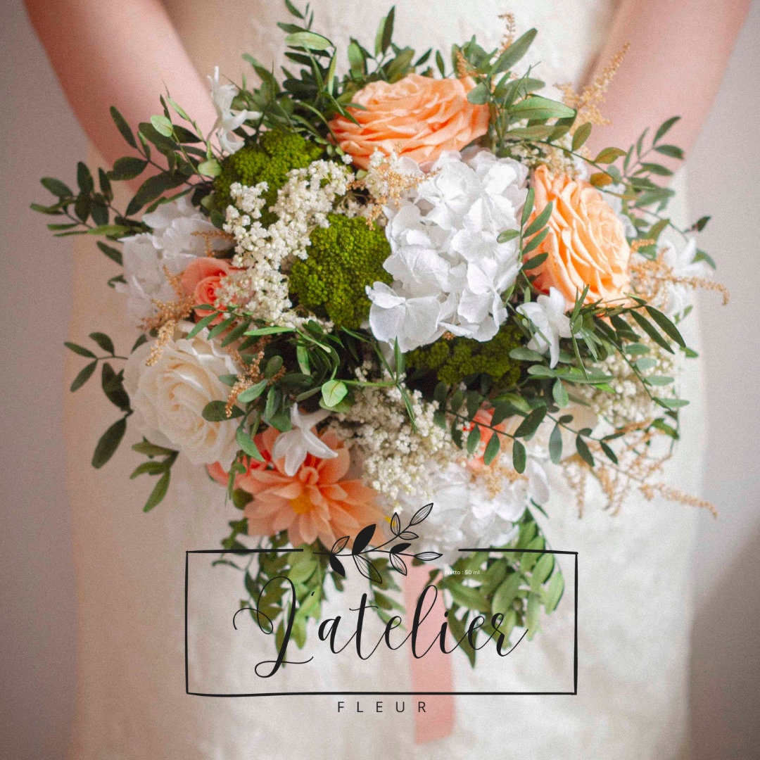 Ivory Apricot Preserved Flower Bridal Bouquet: Elegant Dried Floral Art ...
