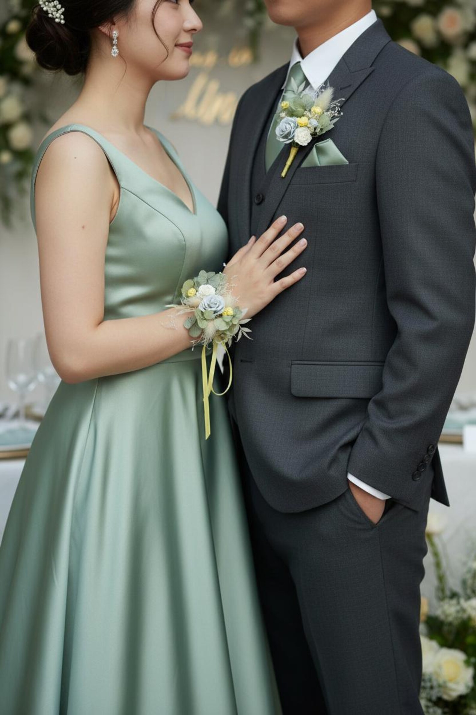 Sophisticated Boutonniere in Baby Blue, Pastel Yellow, Aqua Green, and ...