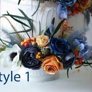 Handmade Flower Cake Topper Set in Blue and Rust Orange, Weddings ...