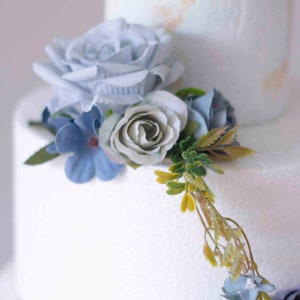 FLOWER WEDDING CAKE Topper, Dusty Blue & Shades of Blue, Elegant Floral ...