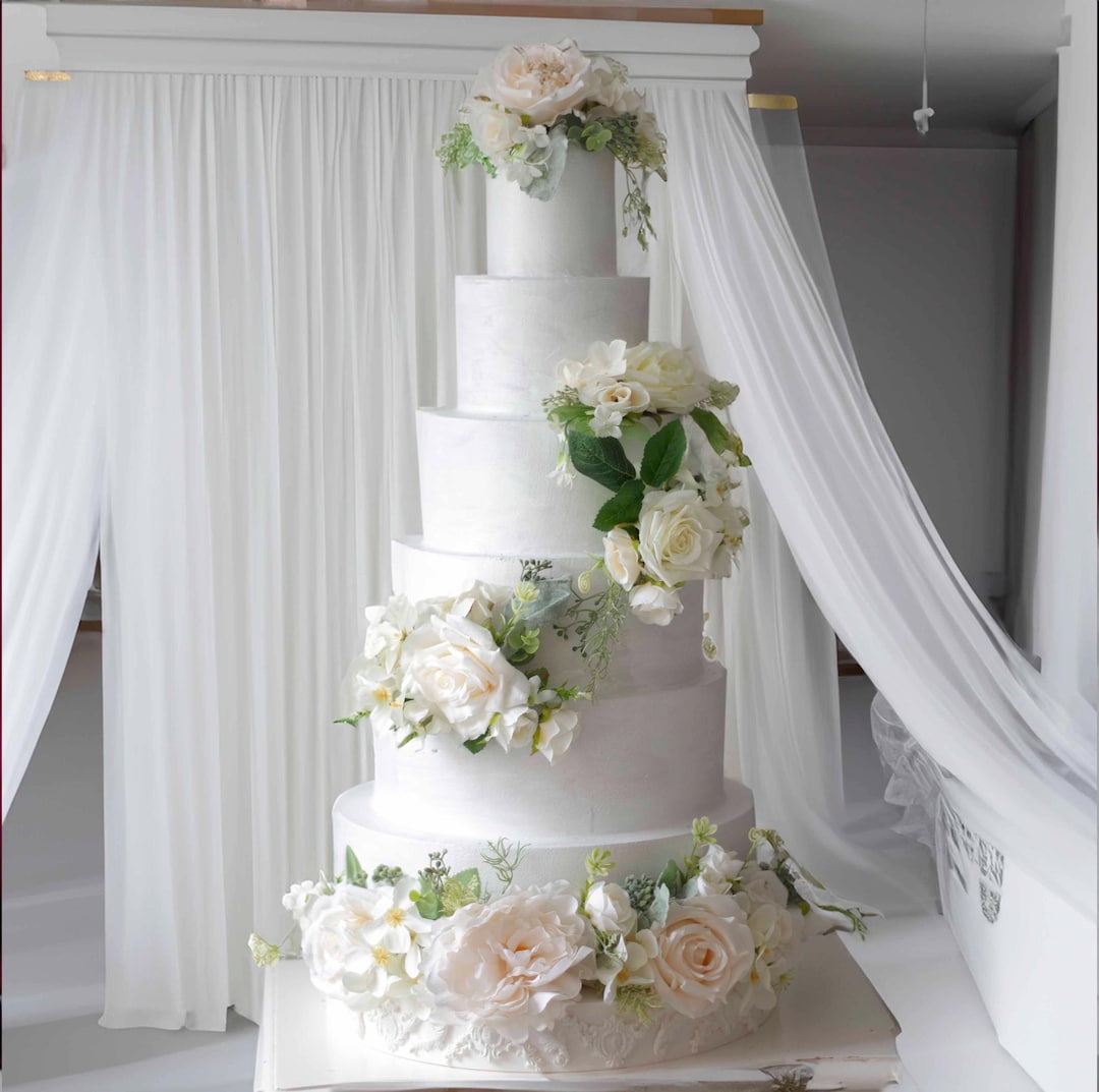 CLASSIC & ROMANTIC 7-PIECE White Floral Cake Topper: High-end ...