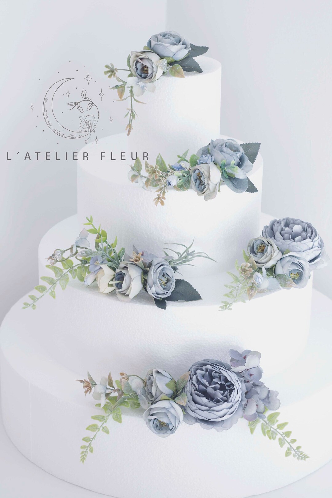 FLOWER WEDDING CAKE Topper, Dusty Blue Floral Decor,shades of Blue Cake ...