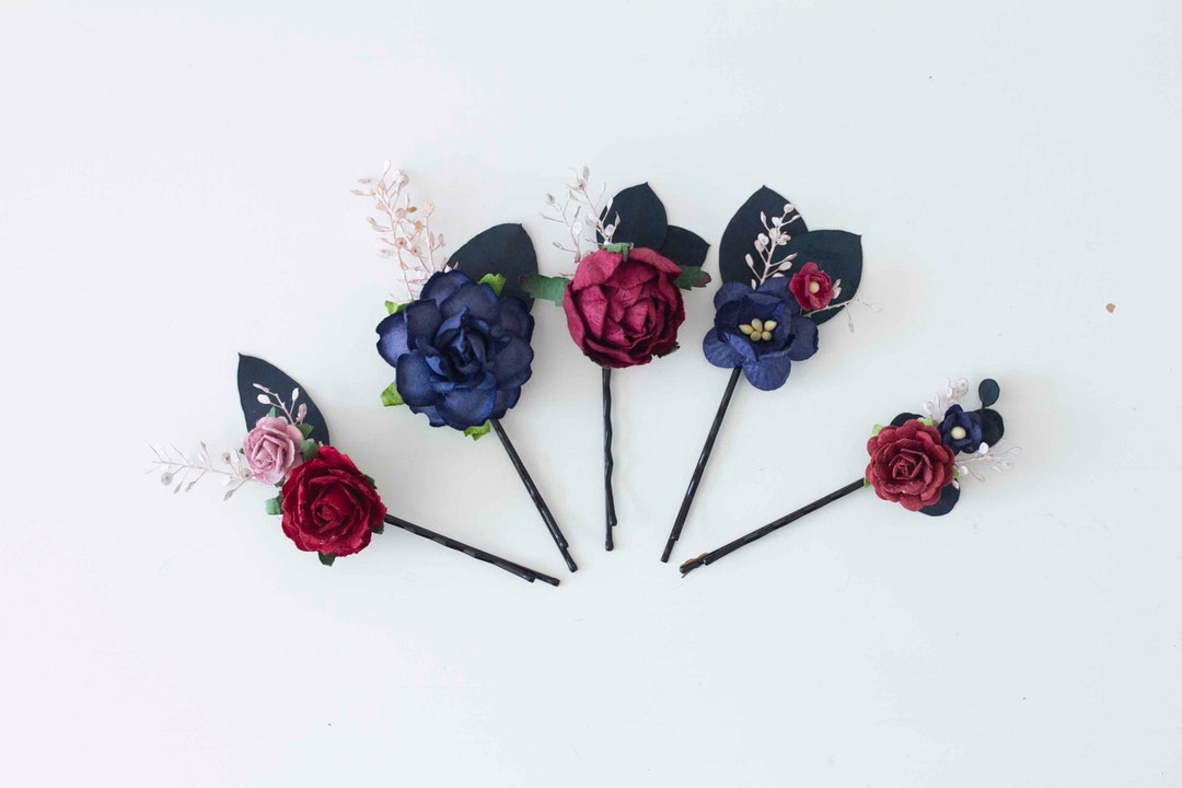 NAVY BLUE & BURGUNDY Hair Clips, Bridal Hair Accessories, Dusty Rose ...