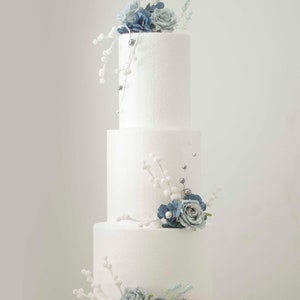 DUSTY BLUE & NAVY Floral Cake Topper | Winter Wedding Decor | 3-piece ...