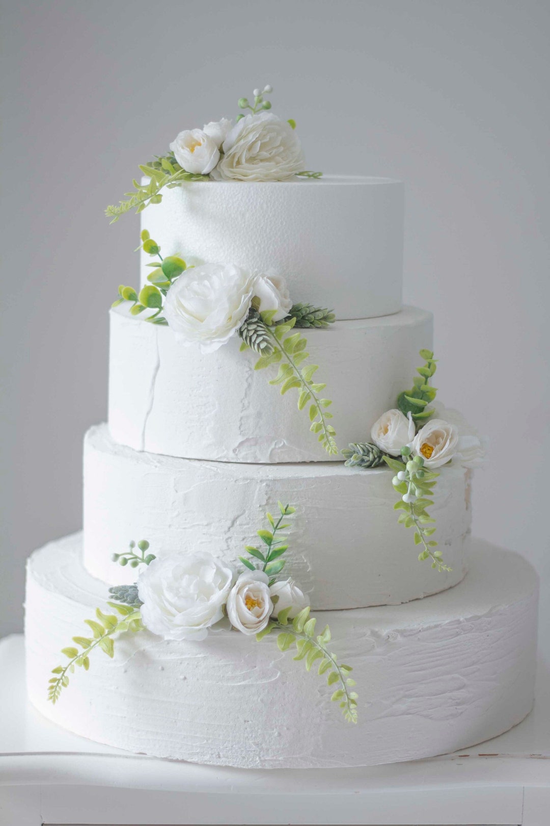 White Flower Wedding Cake Topper Set: Elegant Reusable Artificial ...