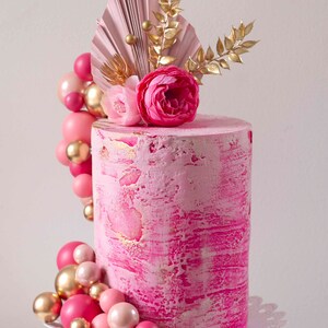 HOT PINK & GOLD Flower Cake Topper, Handmade Wedding Decor, Floral ...