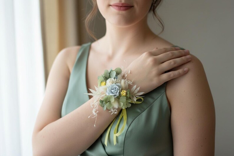 Sophisticated Boutonniere in Baby Blue, Pastel Yellow, Aqua Green, and ...