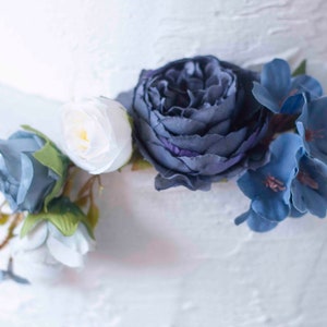 FLOWER WEDDING CAKE Topper, Dusty Blue & Shades of Blue, Elegant Floral ...
