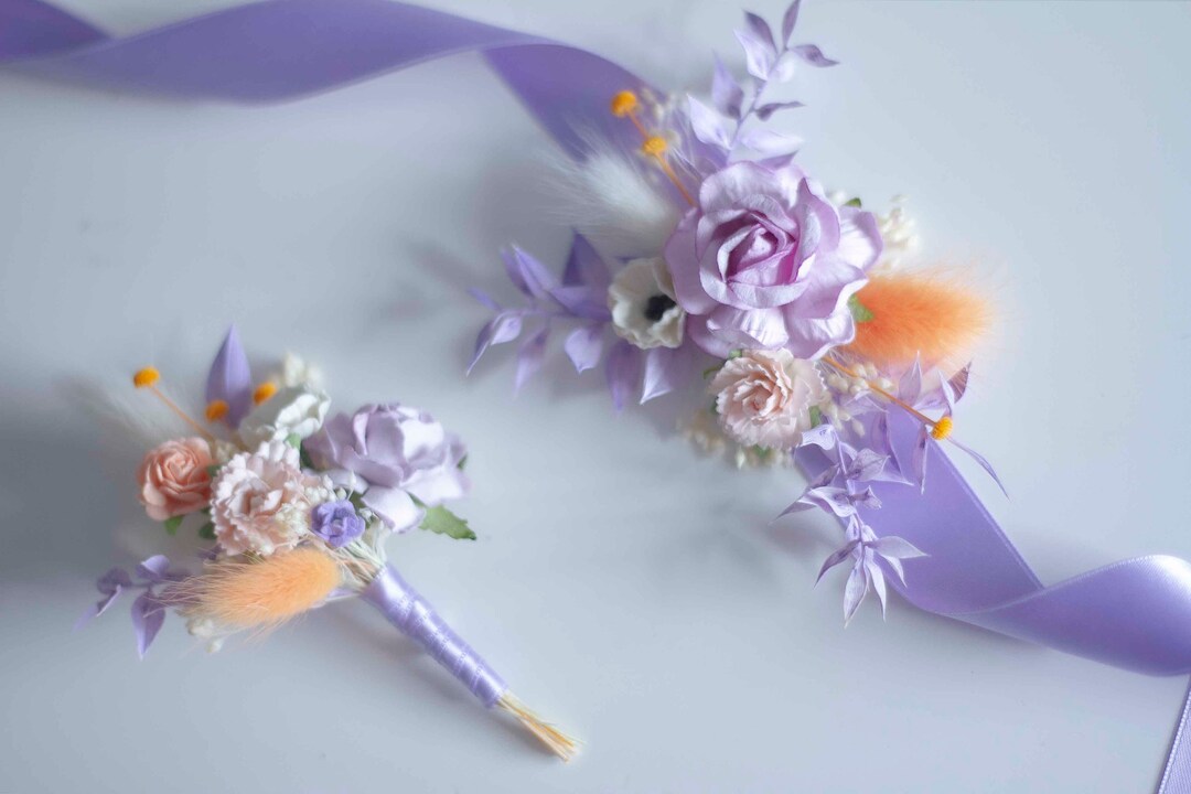Lovely Lilac and Apricot Corsage and Boutonniere Set, Perfect for Proms ...