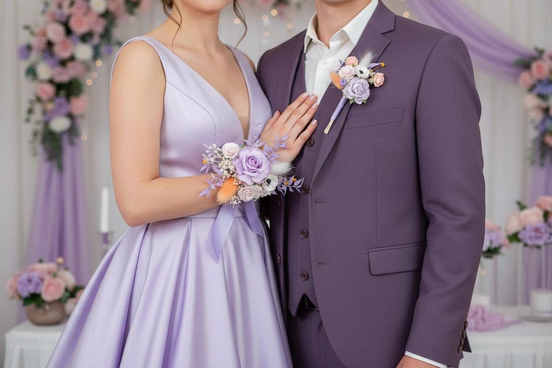 Lilac & Apricot Corsage Boutonniere Set: Wedding Prom Flowers - Etsy