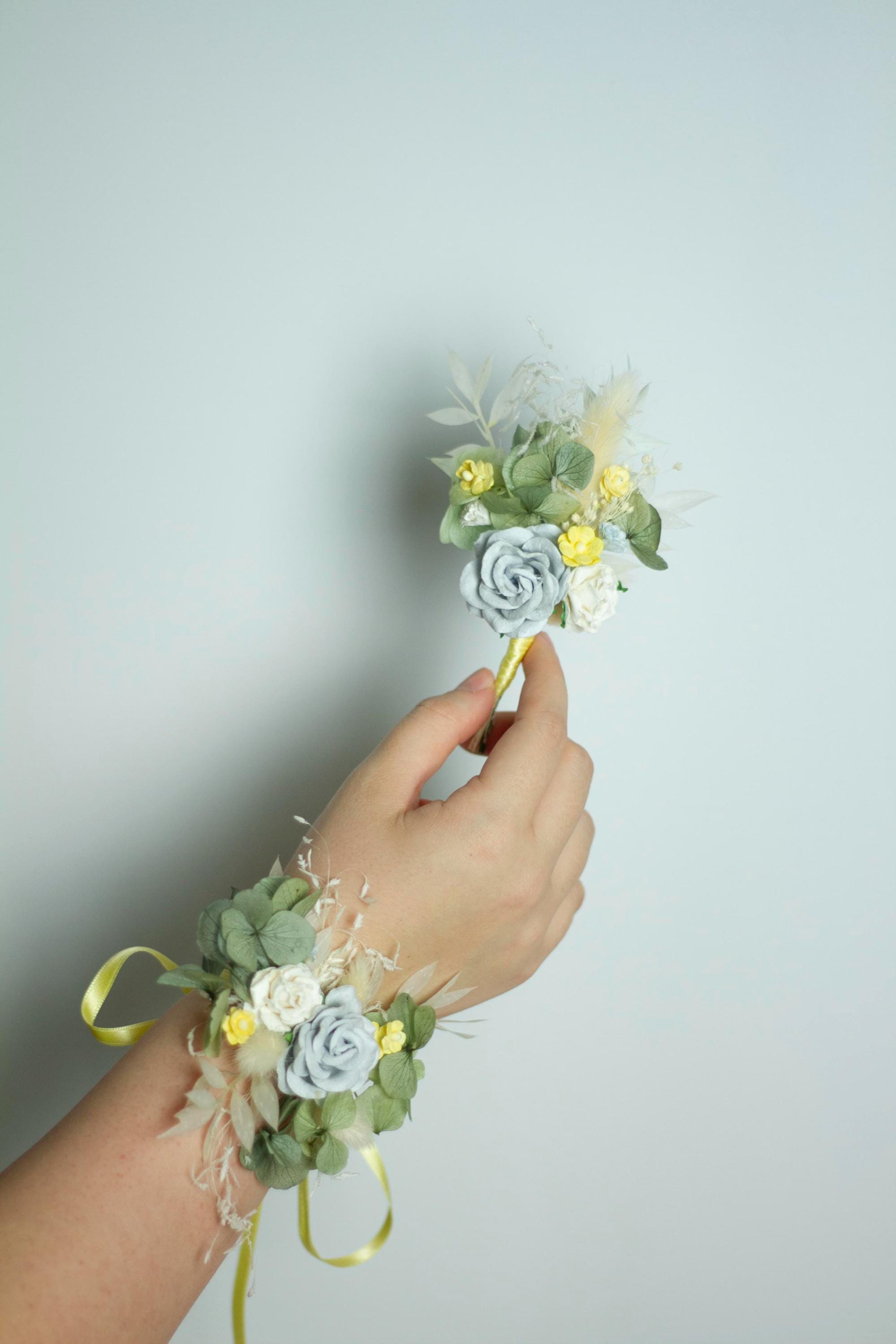 Sophisticated Boutonniere in Baby Blue, Pastel Yellow, Aqua Green, and ...