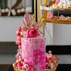 HOT PINK & GOLD Flower Cake Topper, Handmade Wedding Decor, Floral ...