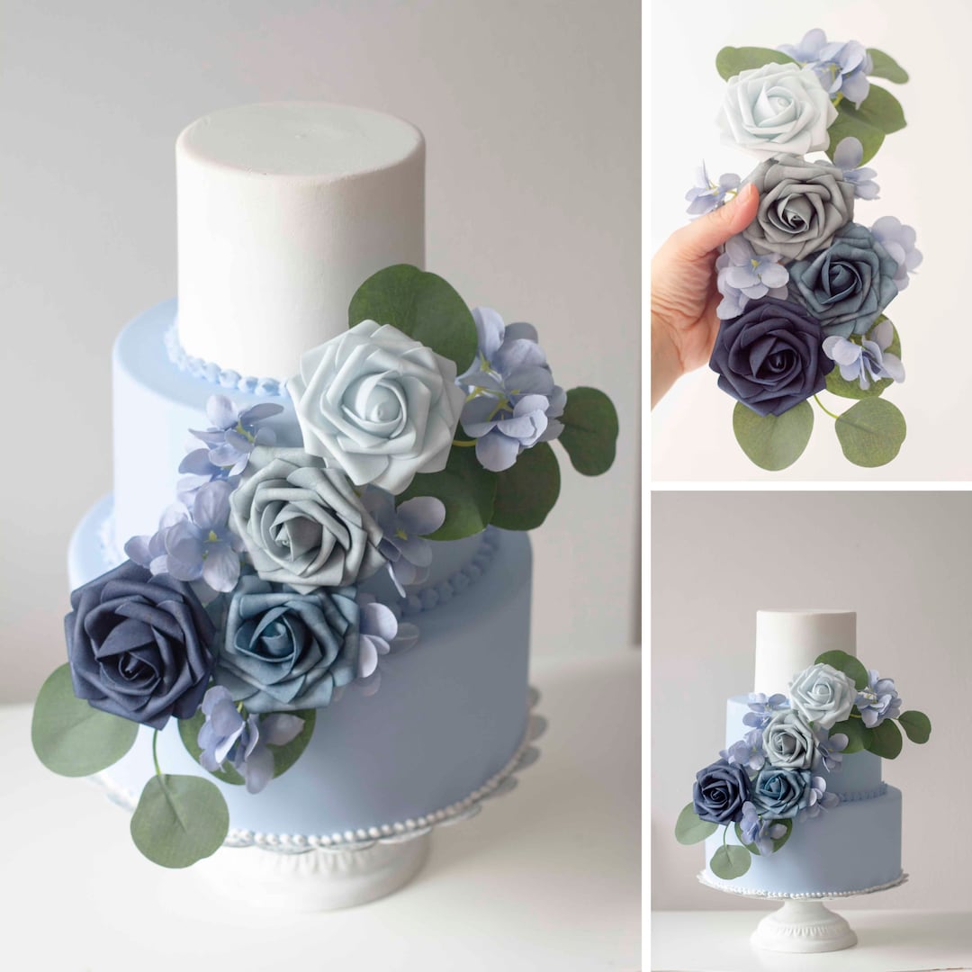 Dusty Blue Flower Cake Topper, Romantic Wedding Decor Accent Piece ...