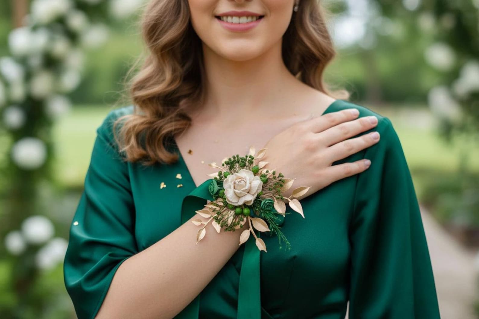 Handmade Emerald Green & Gold Corsage: Wedding Floral Accessory - Etsy