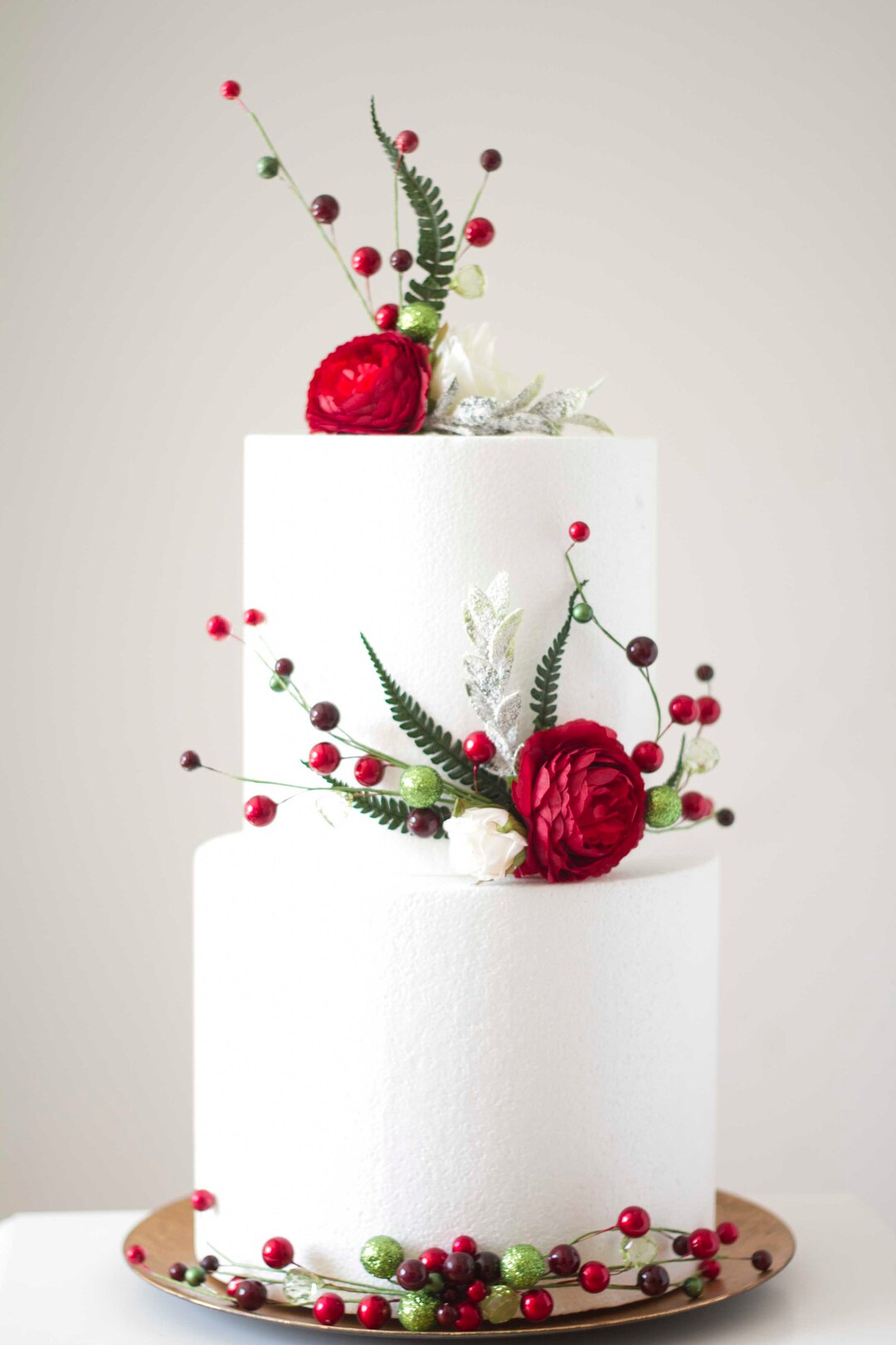 Christmas Floral Cake Topper: Red & Green Flower Winter Wedding ...