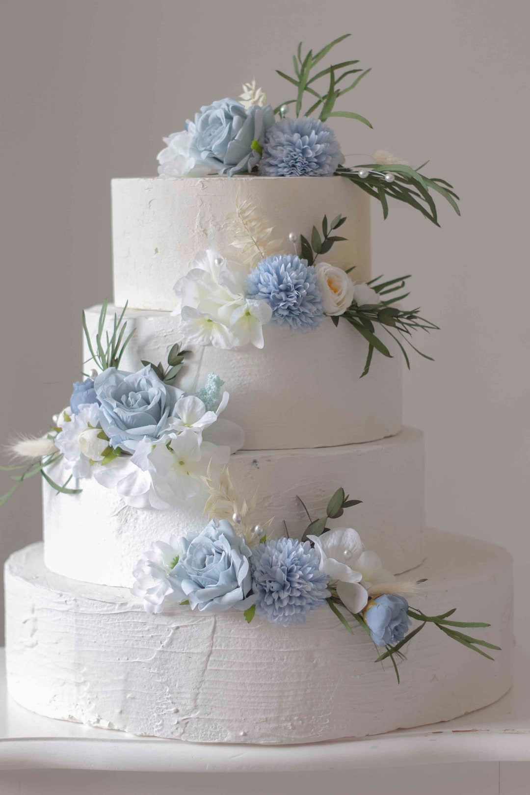 DUSTY BLUE & WHITE Floral Wedding Cake Topper, Blue Flower Cake ...