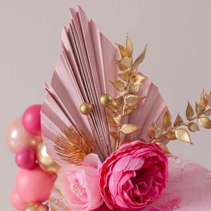 HOT PINK & GOLD Flower Cake Topper, Handmade Wedding Decor, Floral ...