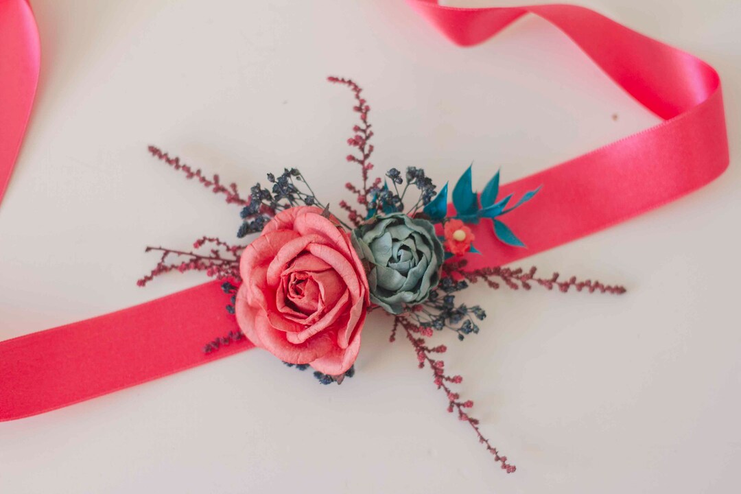 VIVA MAGENTA BRIDESMAID Corsage, Bright Magenta & Greenish Blue Wedding ...