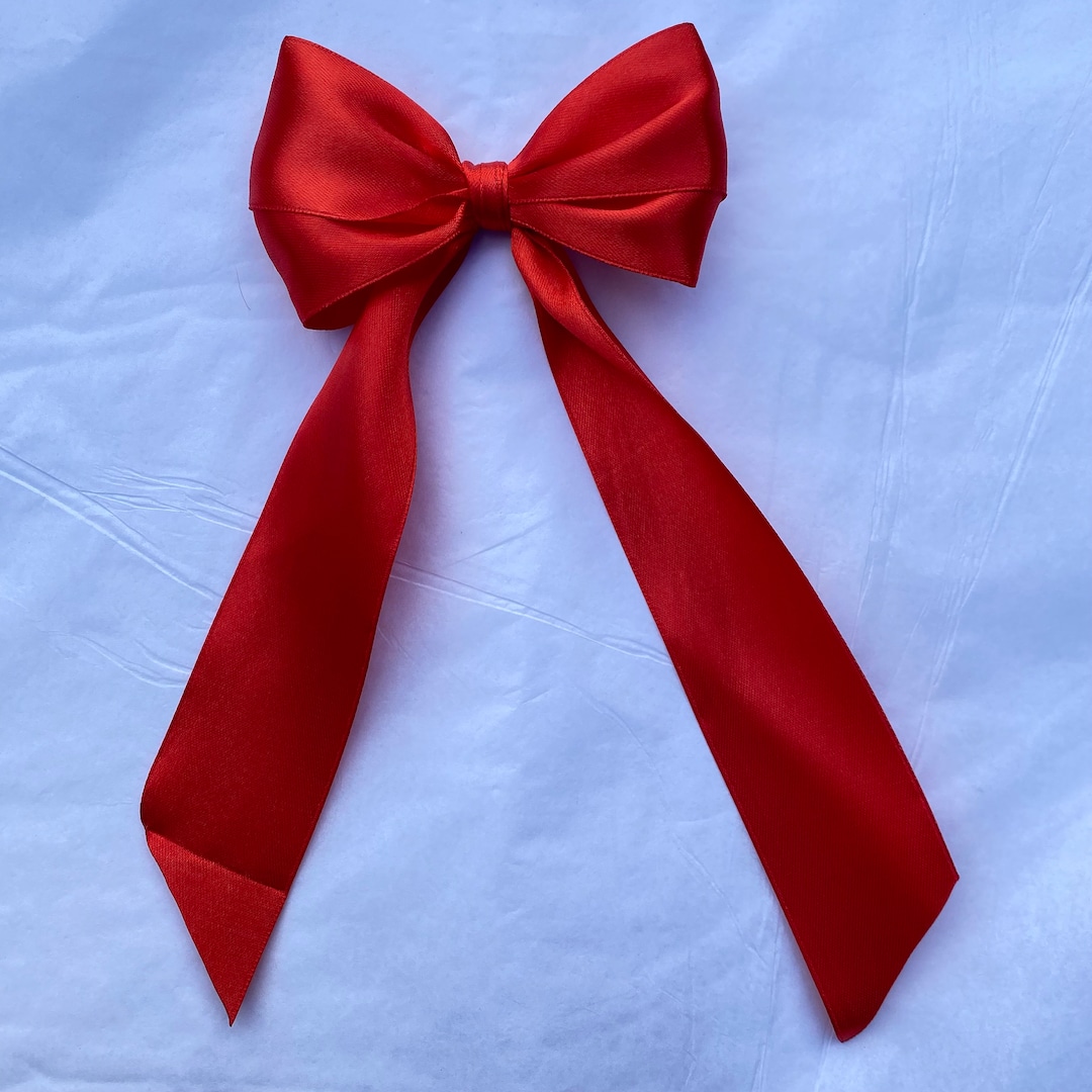 Red Large Long Tail Satin Hair Ribbon | 16 Colours Available | Large ...