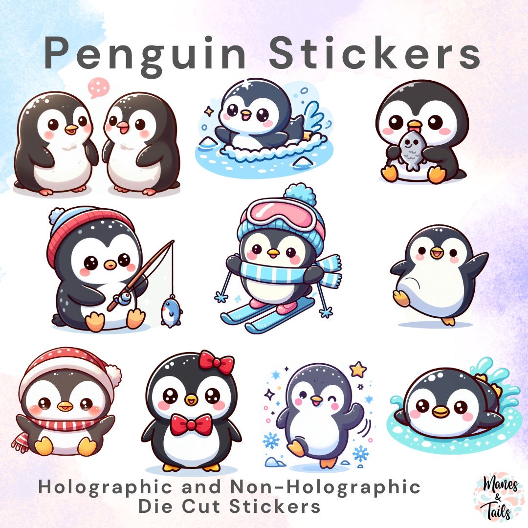 Penguin Stickers | 10 DESIGNS Plus HOLOGRAPHIC Finish | WATERPROOF Die ...